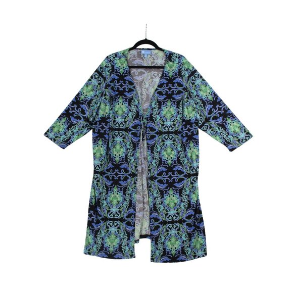 Koret | Tops | Koret Womens Open Front Long Kimono Jacket 2x Black Blue ...